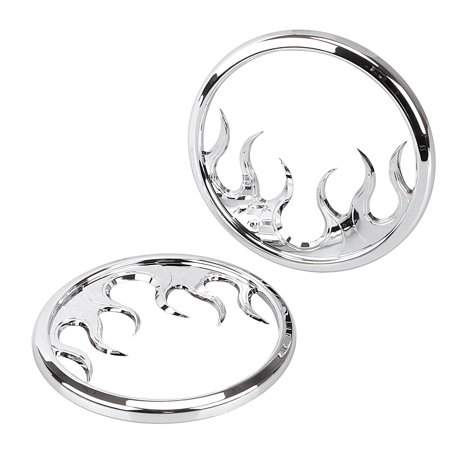YDLMT 1 Pair Front Chrome Motorcycle Flame Speaker Grill Accent Trim Cover for Harley Touring Electra Street Glide Ultra Limited & Trike 2014-2023