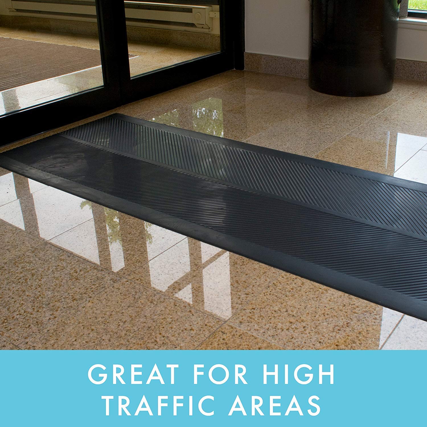 CLIMATEX Indoor/Outdoor Rubber Runner Mat, Door Mat For Floor Protection, 27" X 6', Black (9A-110-27C-6)