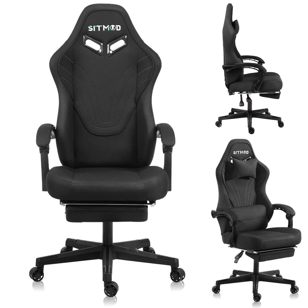 SITMOD Gaming Chairs for Adults Executive Office Chair Back Support Comfy Fabric Ergonomic Chair with Footrest Lumbar Support Computer Chair PC Racing Chair Reclining Swivel Massage Gaming Chairs
