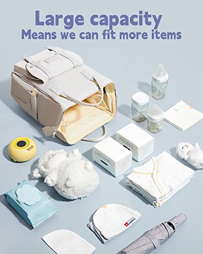 AUYRE Diaper Bag Backpack Nappy Changing Bags Waterproof Travel Backpack with USB Charging Port & Stroller Straps Baby Shower Gifts (Beige)
