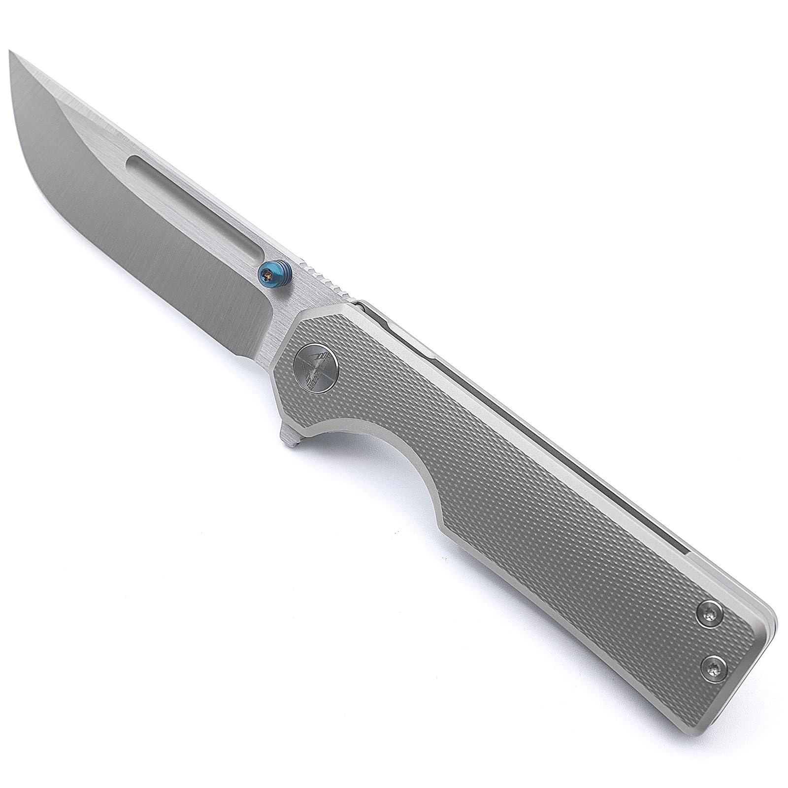 Ameight Knives Glear II Flipper Folding Knife 3.45" M390 Hand Hollow Ground Rubbed Satin Blade Sandblasting Titanium Handle Camping Hiking Pocket Knife AM8-007GYII