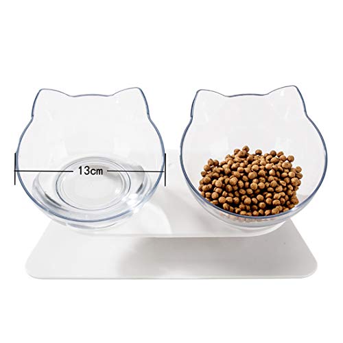 Luck Dawn Double Elevated Cat Bowls with Raised Stand, 15 Tilted cat Bowl Design Neck Guard Stand Raised Pet Food Water Feeder Bowl for Cats or Small Dogs