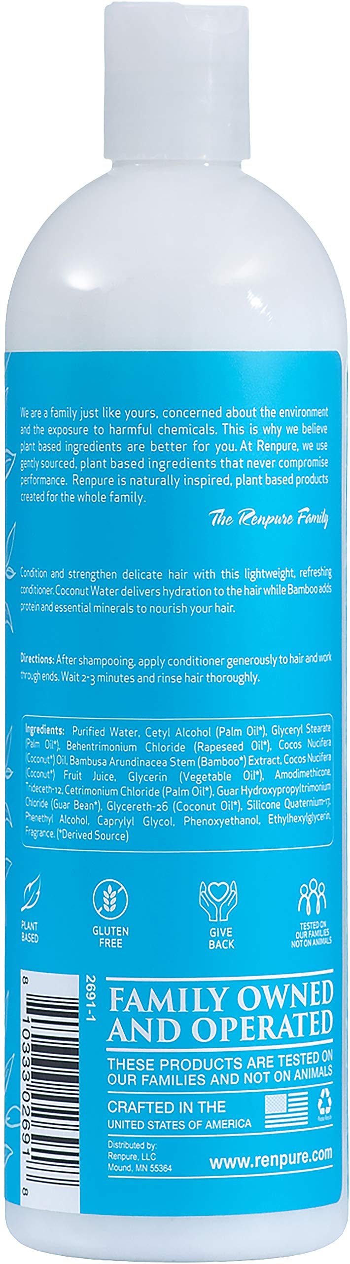 Renpure Plant-Based Beauty Bamboo Coconut Water Volume + Body Conditioner, 16 Fluid Ounces
