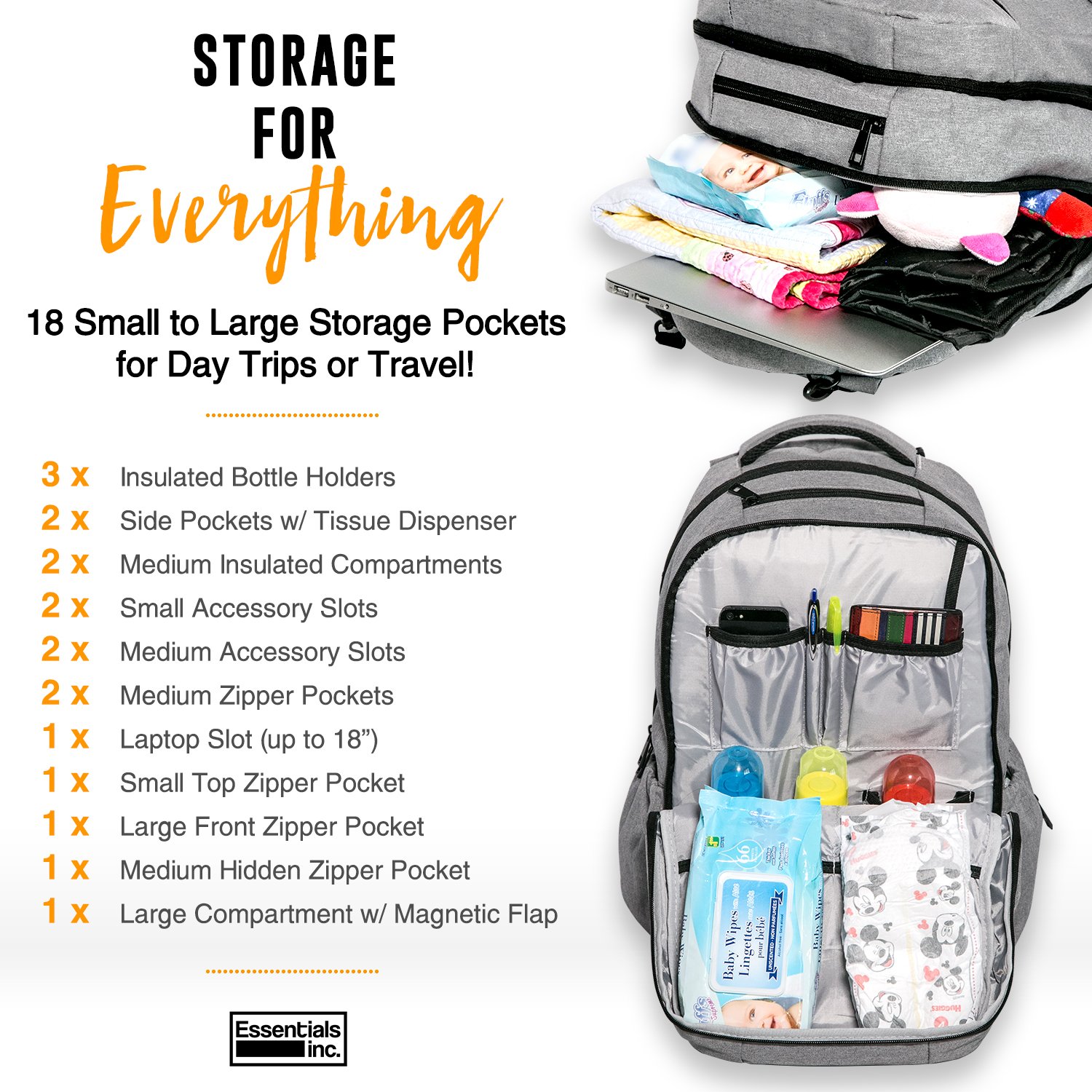 Diaper Bag Backpack with Stroller Straps, Baby Changing Mat & Multi Pockets - Insulated Milk Bottle Pockets, Water Resistant, Large Unisex Design for Men & Women (Large)