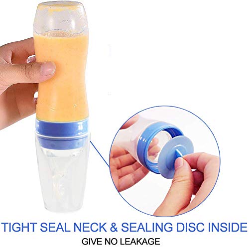 Baby Mate 2 PCS Silicone Baby Food Dispensing Spoon (Blue, 4oz/120ml, Ideal for 4 Months+ Babies) - Squeeze Feeder with Spoon - Spoon Bottle for Baby - Baby Spoon Feeder Bottle Baby Solid Food Feeder
