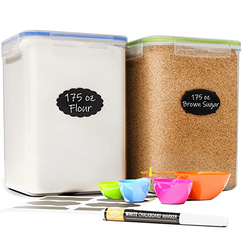 Chef's Path Extra Large Food Storage Containers with Lids Airtight (5.2L|175Oz|2 Pack) for Flour, Sugar, Rice & Baking Supply - Airtight Kitchen & Pantry Bulk Food Storage for Kitchen Organization