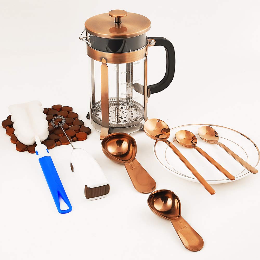 ADAMITA French Press Coffee Maker 8 cups 34 oz 304 Stainless Steel Coffee Press with 4 Filter Screens, Easy Clean Heat Resistant Borosilicate Glass - Free 100% BPA (A-Style-Copper-3A, 34 oz)