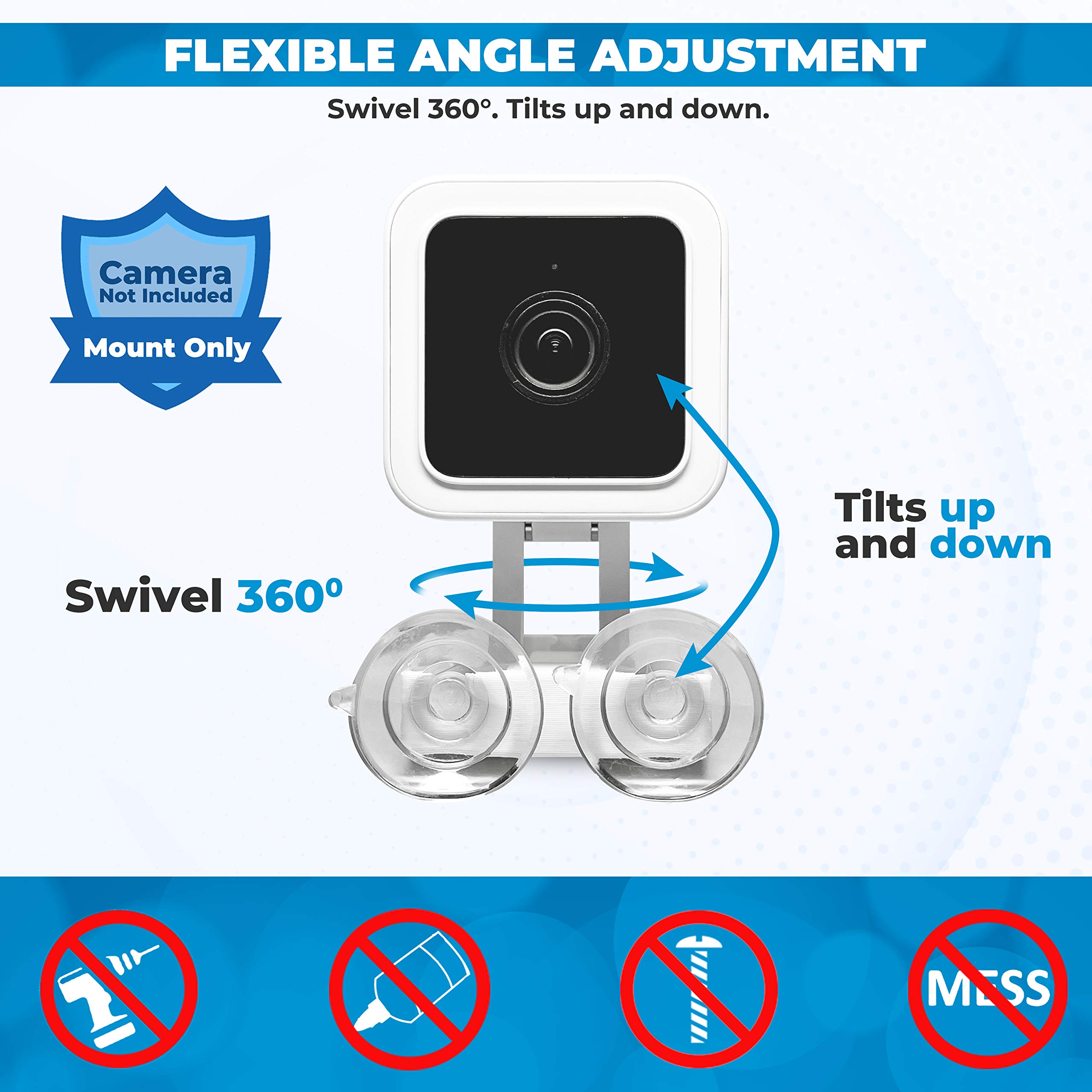 v3 Wyze Compatible Secure Suction Mount (Camera Not Included) – Bracket Shelf with Dual Suction Cups Allows 360 Swivel – Affixes to Window Glass, Mirror, and Smooth Surfaces by Arthon (v3, 1 Mount)
