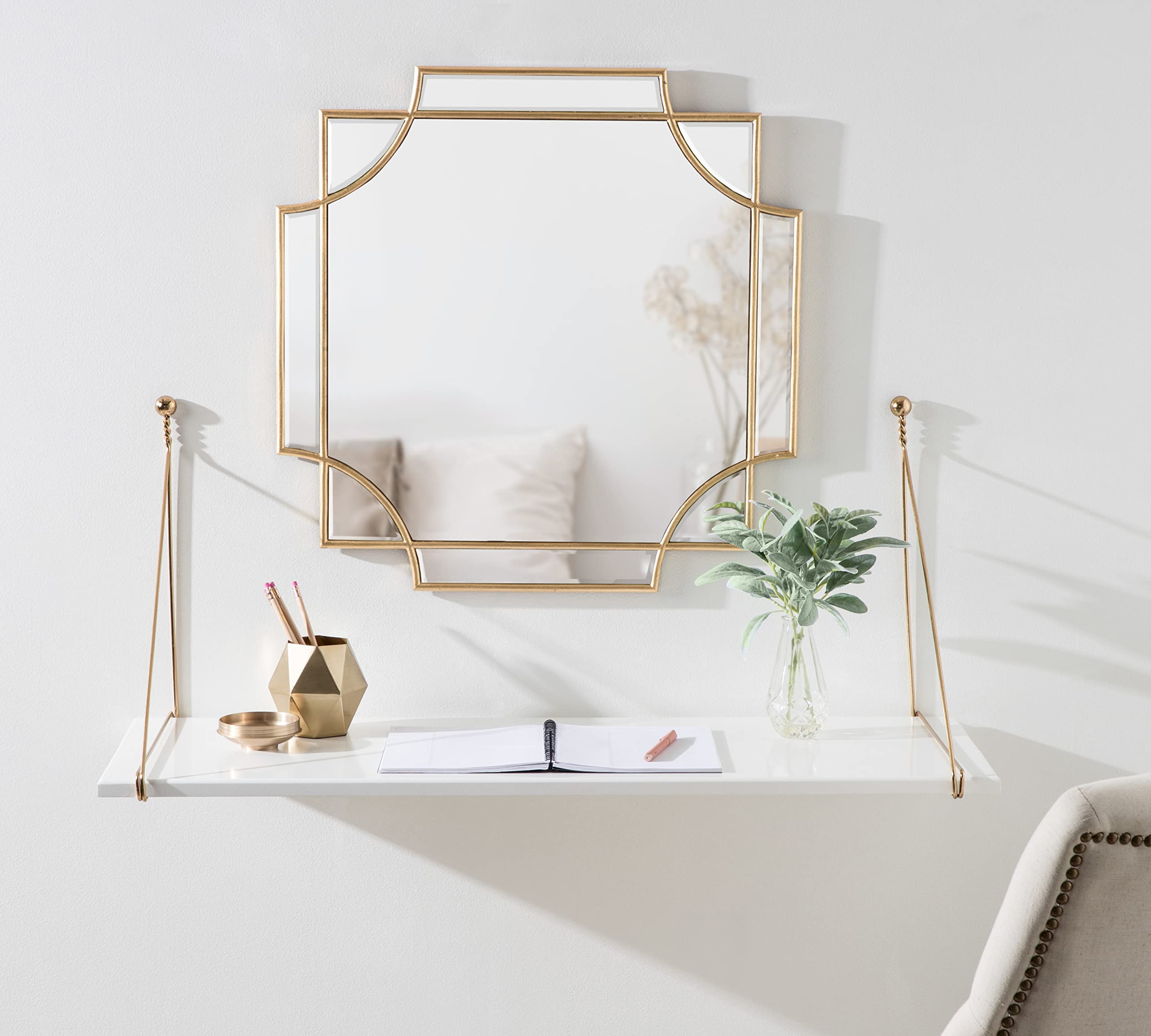 Kate and Laurel Minuette Glam Square Wall Mirror, 24" x 24", Gold, Elegant Traditional Home Decor with A Boho Charm
