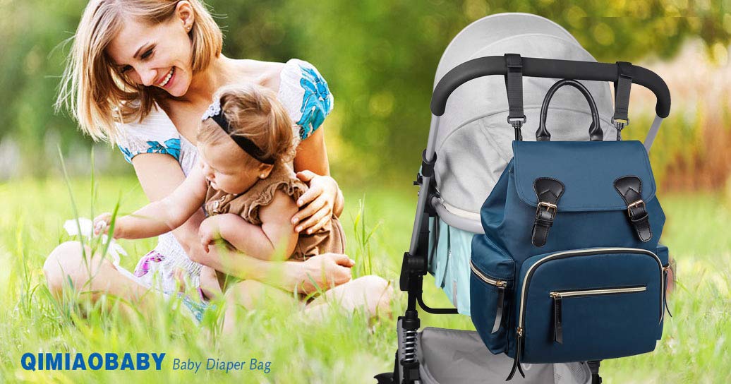 QIMIAOBABY Diaper Backpack, Waterproof Nylon Baby Nappy Storage Bag (Blue)