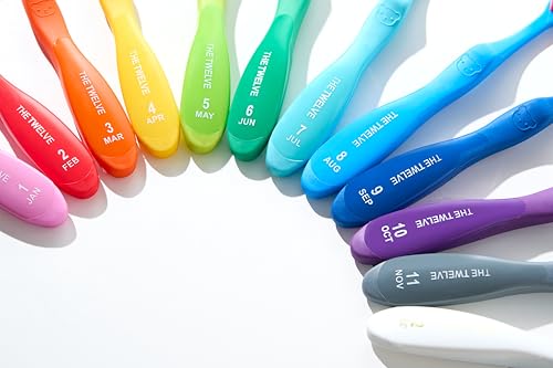 The Twelve Step3 Kids Toothbrush Vivid - Soft Bristles for Boys & Girls Ages 3+ - 12-Pack Rainbow Brushes (Monthly Replacement Reminder) (Triple Section Design) for Children’s Teeth