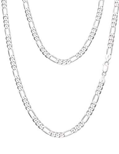 ASDULL 925 Sterling Silver 5mm Figaro Link Chain Necklace for Men Women Diamond-Cut Silver Link Chain 16 Inches
