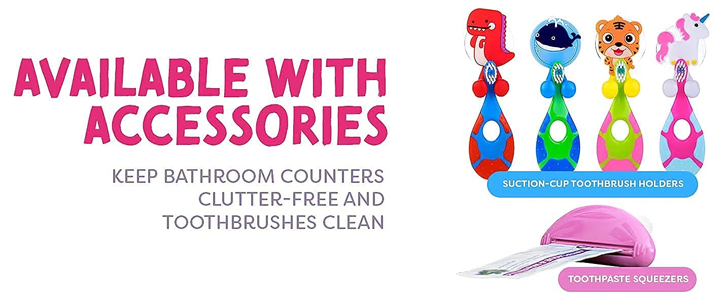 Farber Baby Toddler Toothbrushes Set β Infant Toothbrush 6 Pack with Compact, Soft Bristles and Easy Grip Handle Includes 2 Suction Cup Toothbrush Holders and Toothpaste Squeezer (Pink)