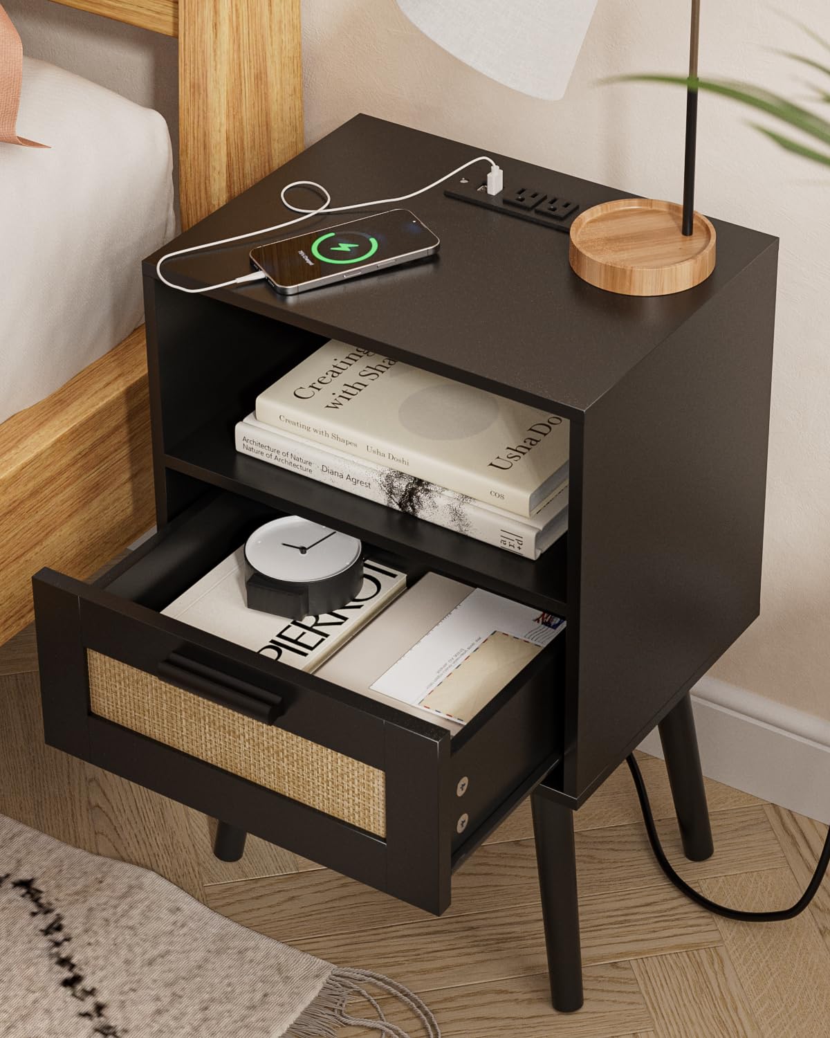 Aobafuir Wood Nightstand, Night Stand for Bedroom, Bedside Table with Drawers, Farmhouse End Table with Storage for Living Room (Modern)
