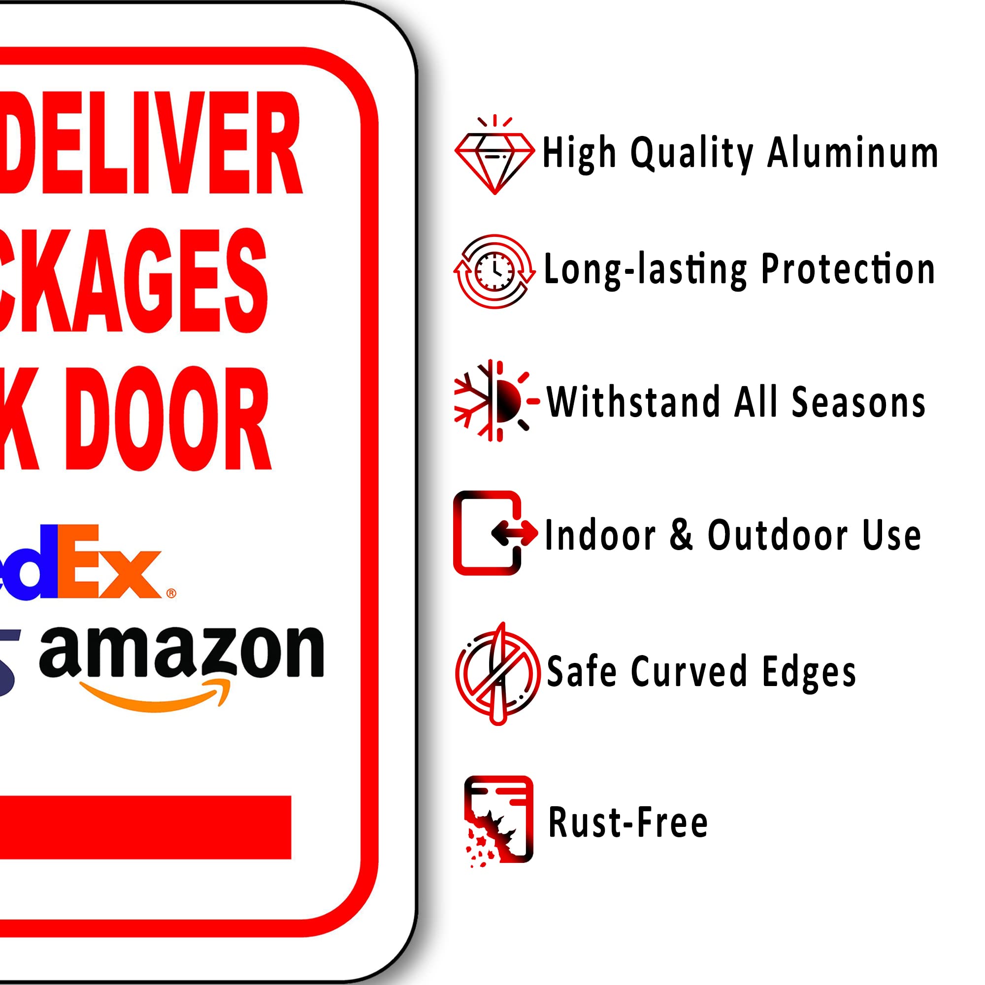 Please Deliver All Packages to Back Door Left Arrow Aluminum Composite Sign Delivery Instructions for My Packages from Amazon, FedEx, USPS, UPS - Indoor Outdoor Signs for Home - 8.5"x10"