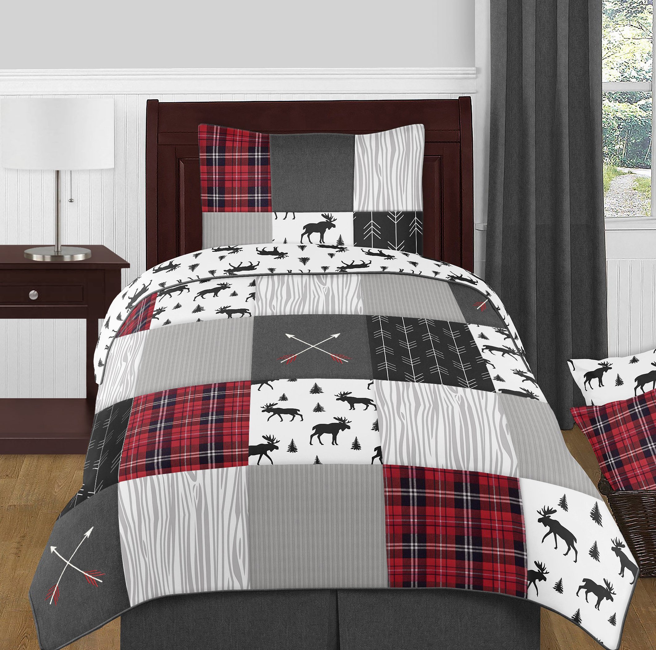 Sweet Jojo Designs Woodland Moose Boy Fitted Crib Sheet Baby or Toddler Bed Nursery Photo Op - Black and White Adventure Awaits Rustic Patch