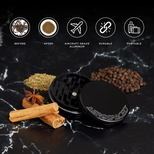 Aerospaced 2-Piece Grinder 6061 Aircraft-Grade Aluminum, 30 Razor-Sharp Diamond Teeth, Scratch-Resistant Anodized Finish, Secure Magnetic Lid, Airtight Seal - Enhance Your Cooking