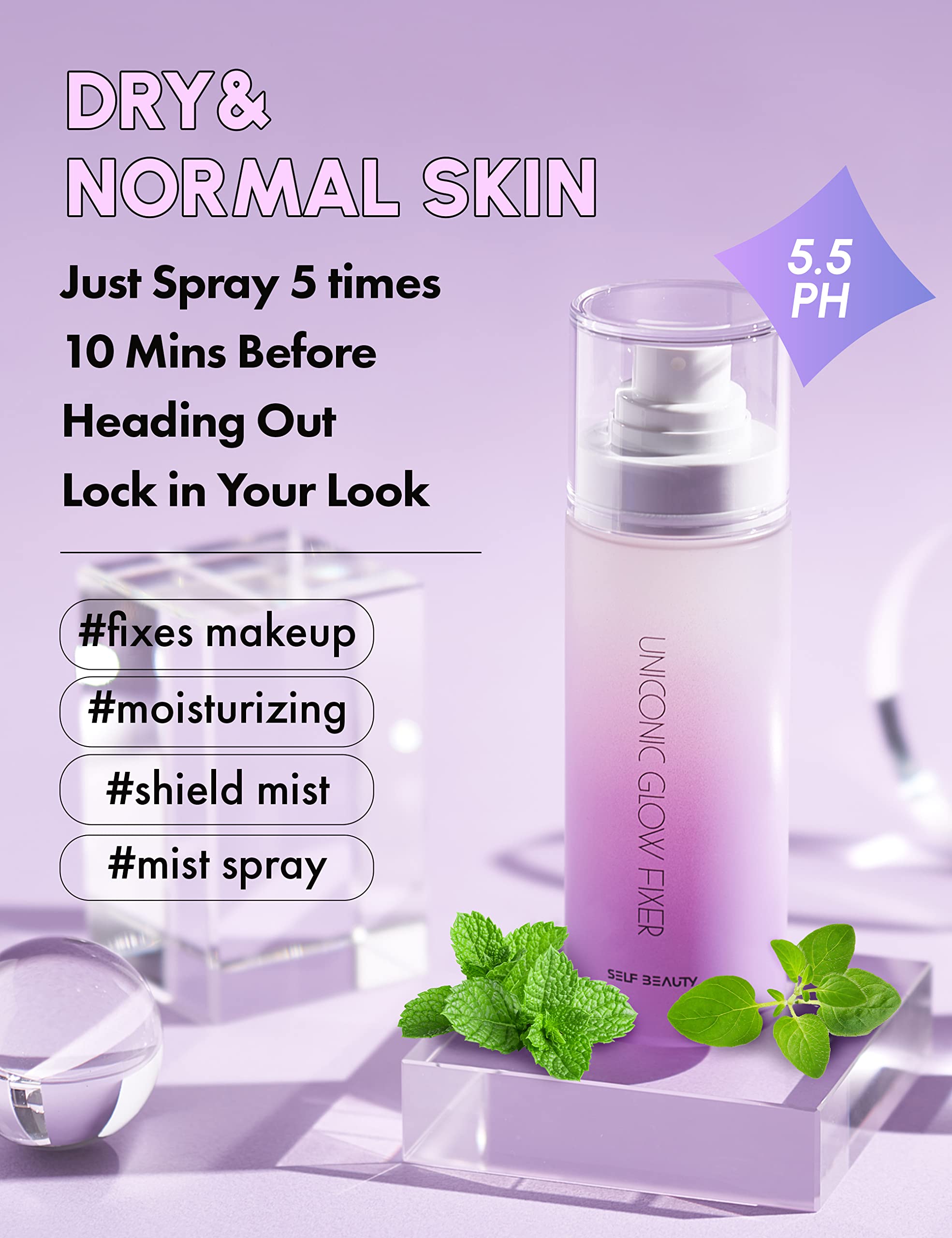 SELF BEAUTY Glow Makeup Setting Spray | Hydrating + Illuminating Makeup Setting Spray | Dewy Finish | Long-Lasting Makeup Fixing | Microfine Mist Spray | 3.38fl.oz, 100ml