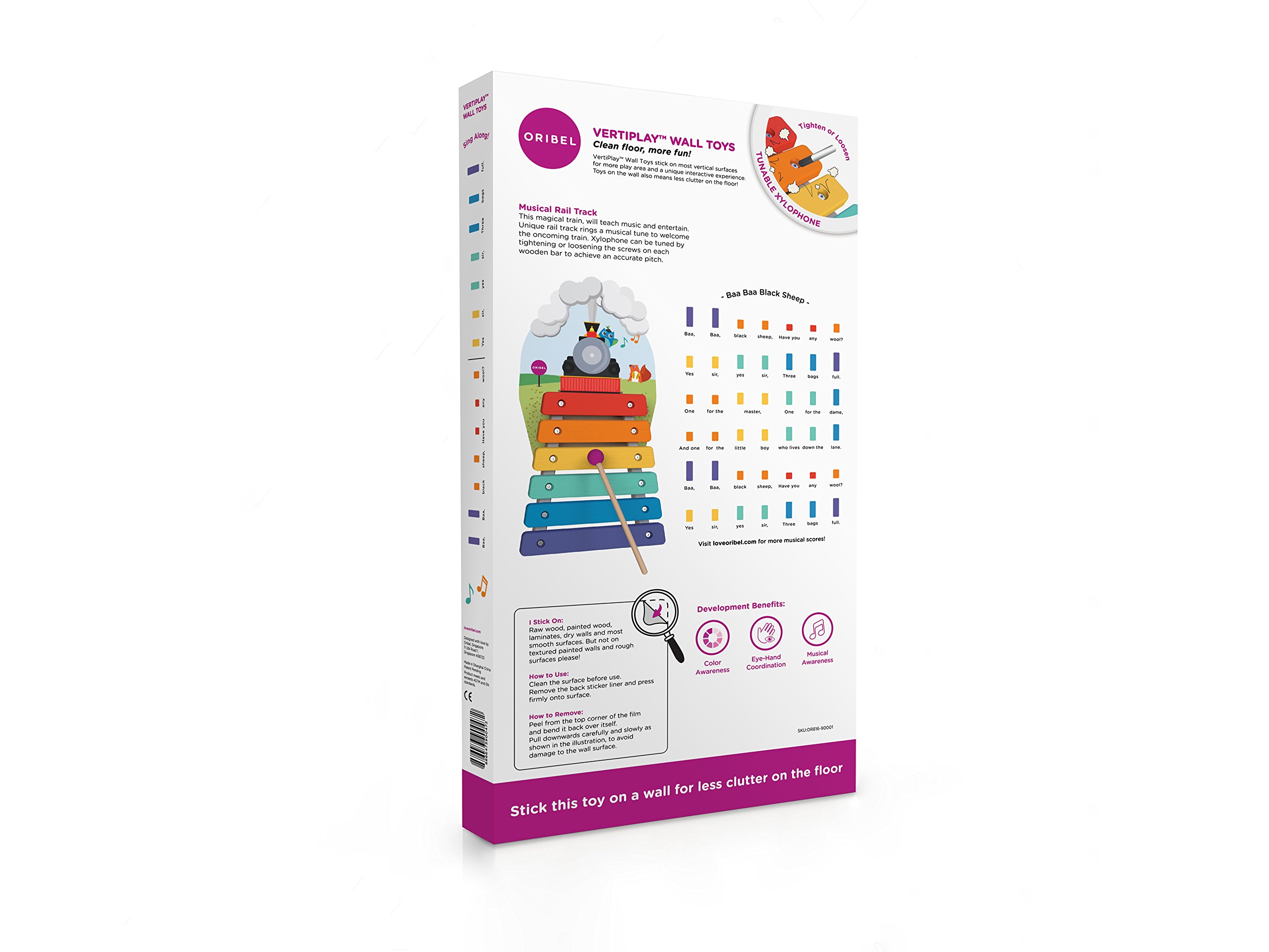 ORIBEL VertiPlay (Wall Toy) Adventure, Wooden Toy and Nursery Room Decor | Easy to Install, Just Stick & Play (Xylophone)