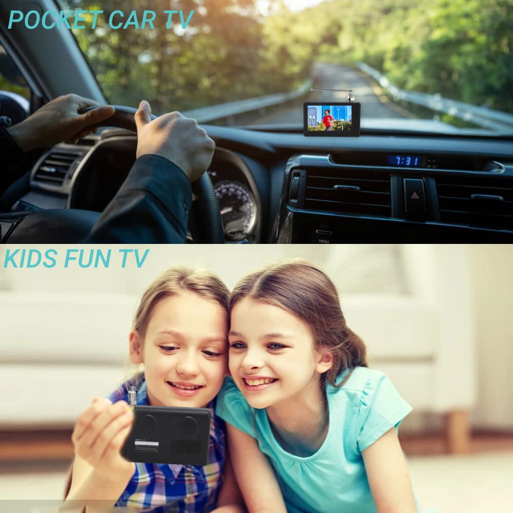 Acogedor 5 Inch Portable TV, 1080P ATSC Pocket Digital Car TV, with 1500mAh Rechargeable Battery, Support USB, TF Card, Mini Digital Television for Camping, Kitchen