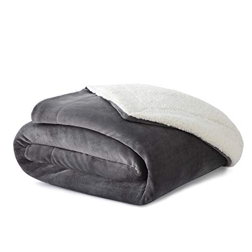 Linenspa Fleece and Sherpa Blanket - Super Soft - Breathable - Machine Washable - Polyester - Multiple Colors Available, Gray, Queen (90”x90” Inches)