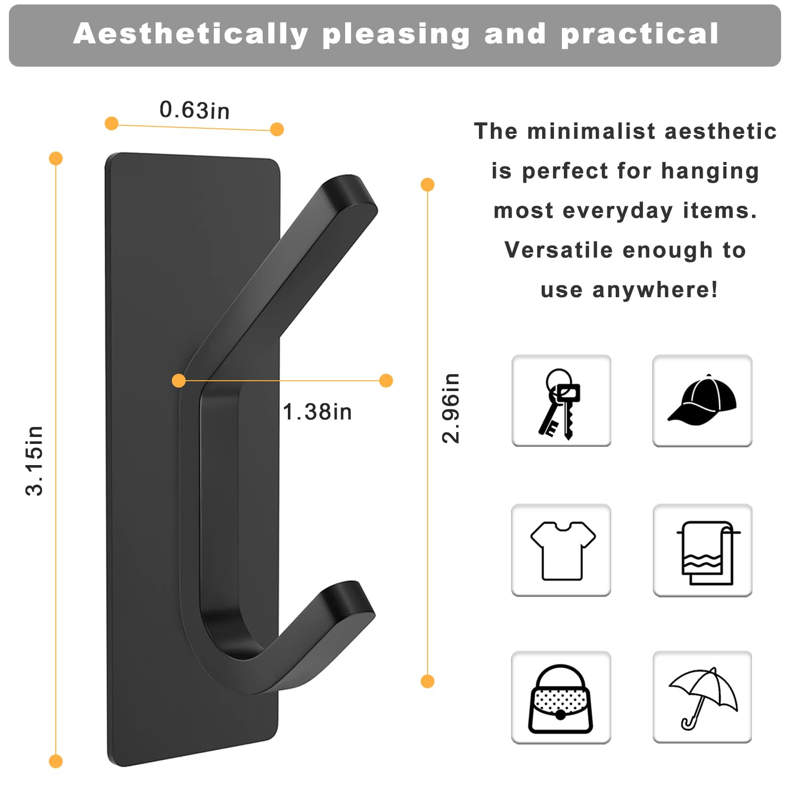 Esharcasy Adhesive Hooks Heavy Duty,6 Packs Towel Hooks on Wall,Stainless Steel Wall Hooks Coat Robe Hooks for Kitchen Bathroom (Black-B)