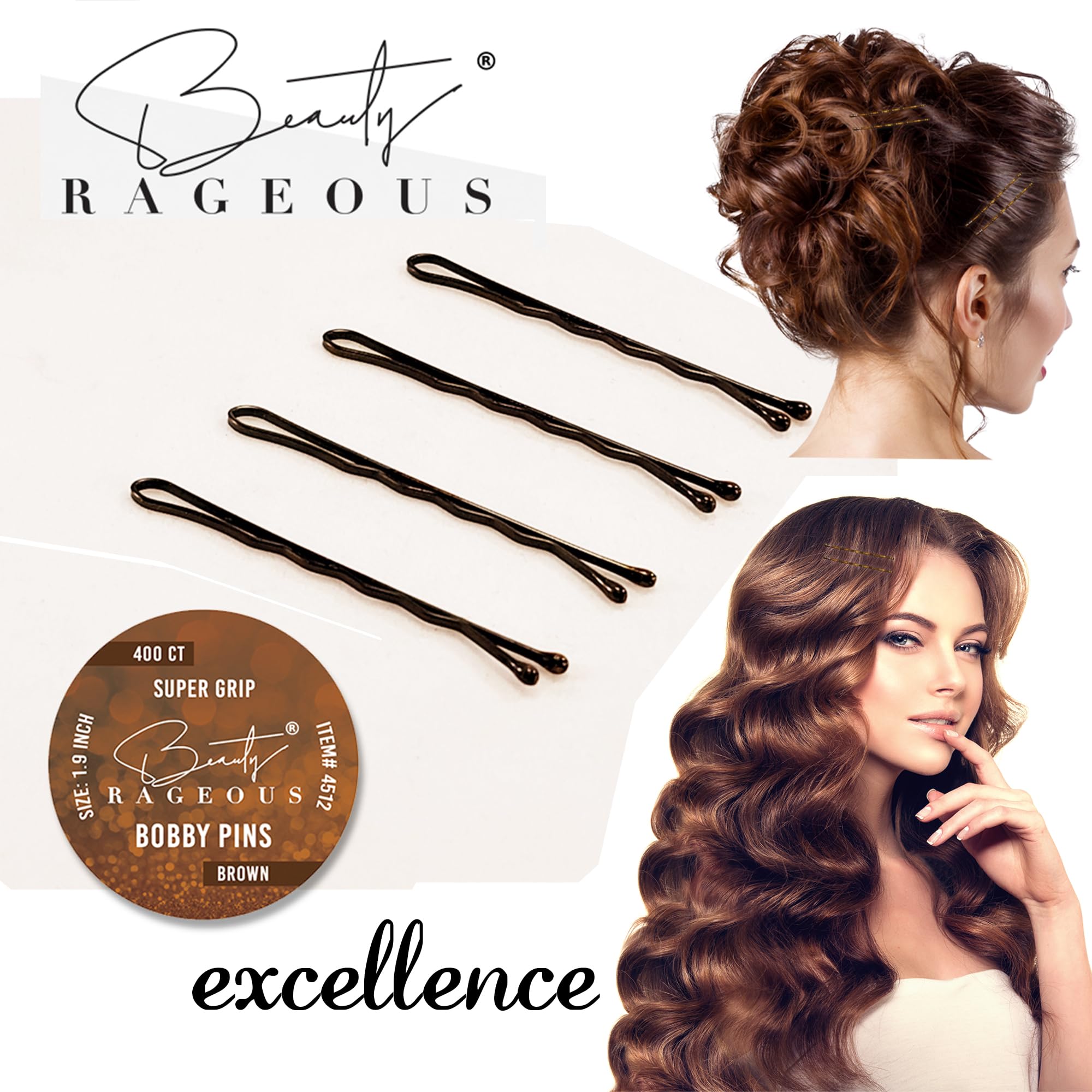 Super Grip Bobby Pins - Women's 1.9 Inch - Easy, Secure, All Hair Types - Handy Reusable Tin (Brown - 400 Ct Approx)