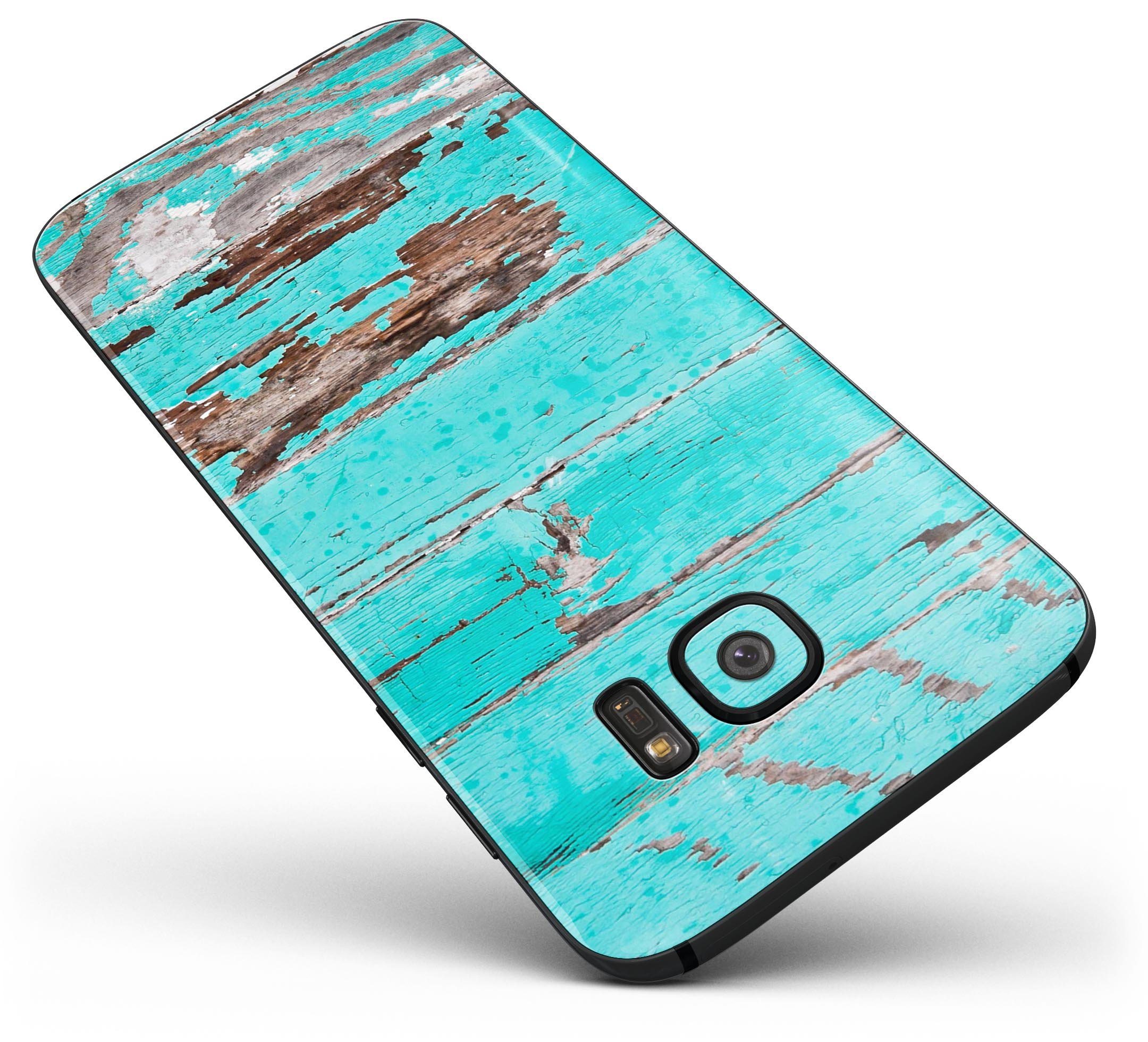 Design Skinz Design Skinz Turquoise Chipped Paint on Wood Full-Body Wrap Decal Skin-Kit for The Galaxy S9 Plus