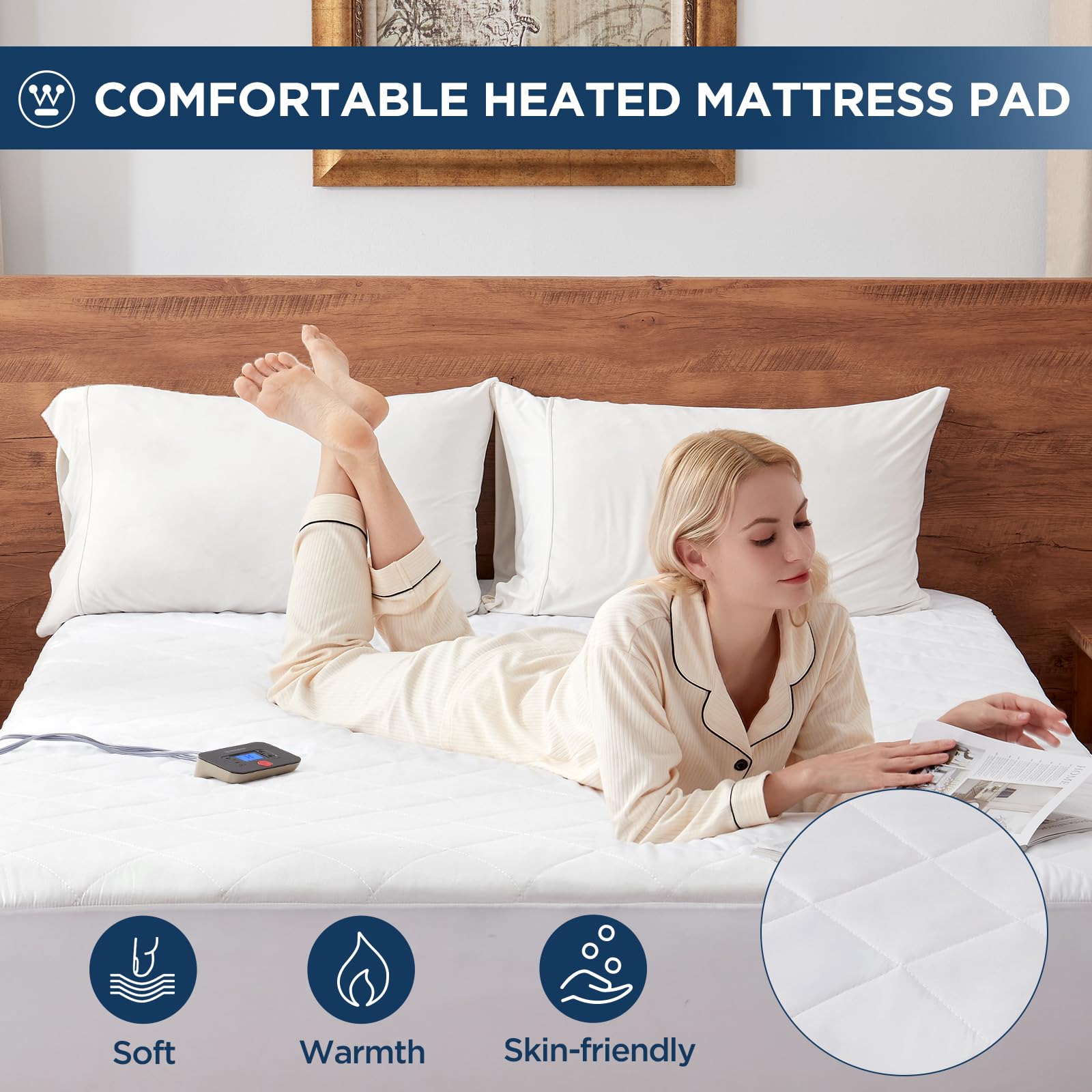 Westinghouse Full Size Heated Mattress Pad, Bed Warmer Electric Mattress Cover with 10 Heat Settings Dual Controller, 1-12H Auto Shut Off, Fit Up to 15" Deep Pocket, 54x75 Inch