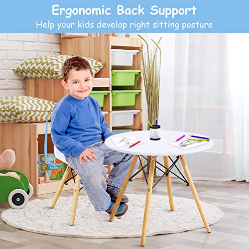 Costzon Kids Table and Chair Set, Kids Mid-Century Modern Style Table Set for Toddler Children, Kids Dining Table and Chair Set, 3-Piece Set (White, Table & 2 Chairs)