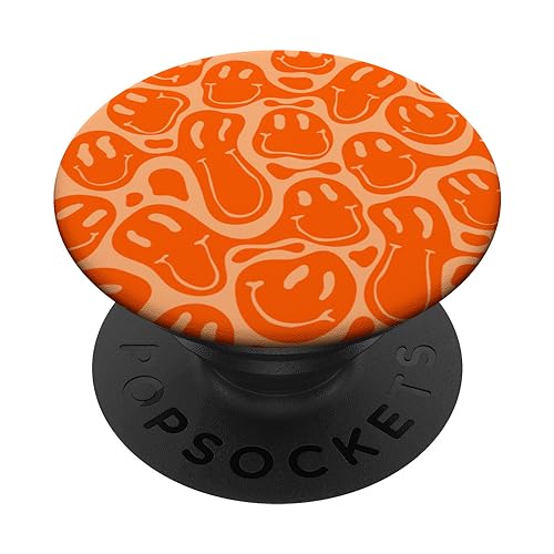 aesthetic orange trippy liquid dripping smile face PopSockets Standard PopGrip