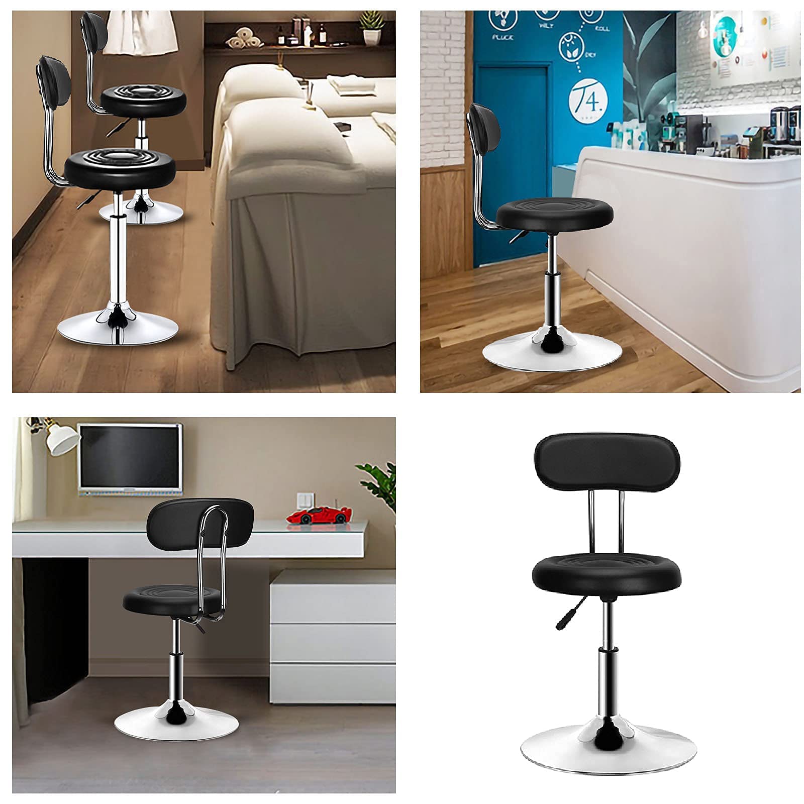 PenghaiYunfei Home Office Chair Ergonomic Desk Chair Computer Chair Height Adjustable Mid Back Task Chair Multi-Purpose Office Desk Chair Barber Shop for Men Women Adults(Black with Backrest)