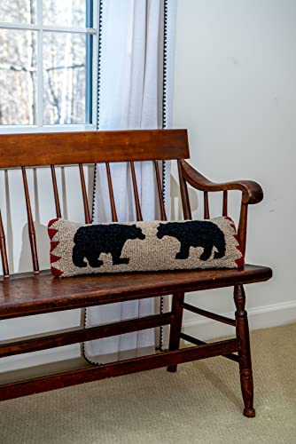 Chandler 4 Corners Artist-Designed Two Black Bears Hand-Hooked Wool Decorative Throw Pillow (8β x 24β) Wildlife Pillow for Couches & Beds - Easy Care Low Maintenance Bear & Wildlife Lumbar Pillow