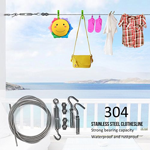 Clotheslines 20 2/3ft Portable for Travel, Curtain Wire Heavy Duty Stainless Steel, Windproof Anti-sag Laundry Rope Multipurpose Cable Camping/Cruise/Travel/Drying (20 2/3ft)