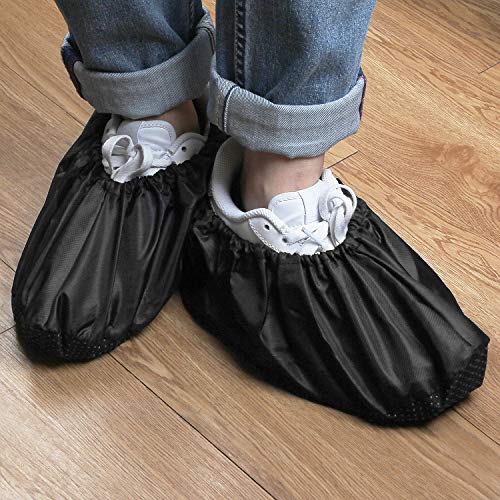 5 Pairs Waterproof Shoe Covers Reusable Non Slip Shoe Covers For Indoors, Thickened Oxford Cloth Boot Covers For Contrators And Carpet Floor, One Size Fit Most Men's Shoes Size 9-12