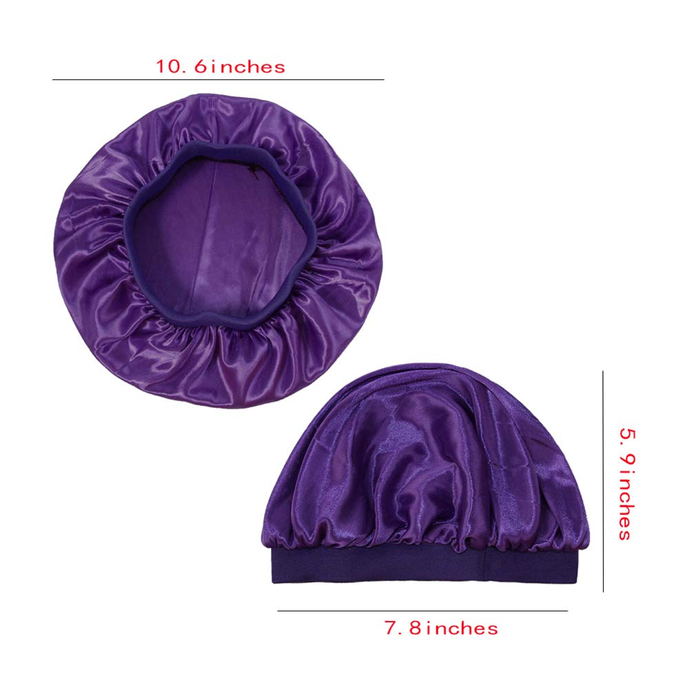 DuoZan 2 Pack Kids Satin Bonnets Night Sleeping Cap Wide Band Shower Cap Bath Hats for Baby Children Toddler (Black+Purple)…