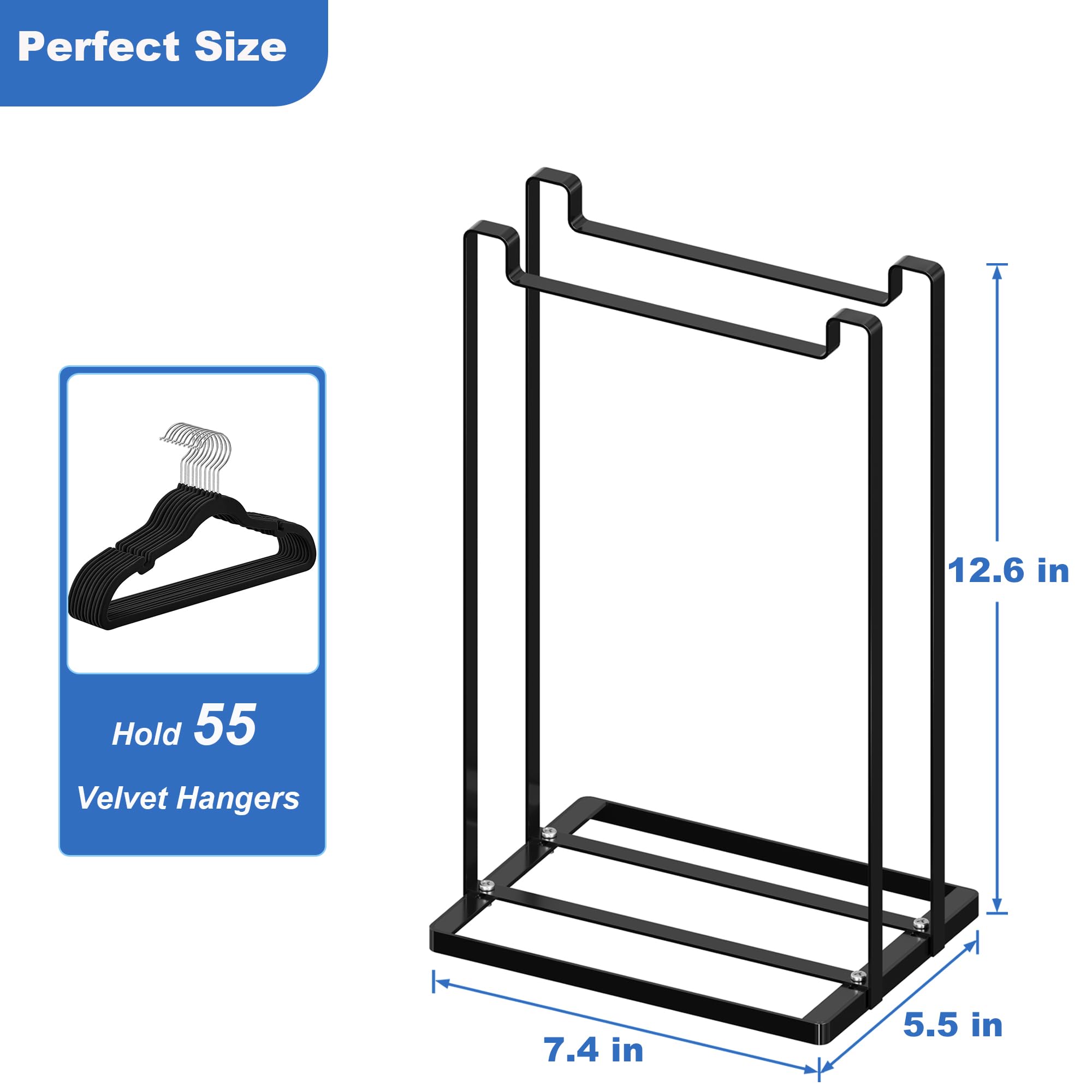 Thipoten Hanger Organizer, Adjustable Metal Hanger Stacker for Adults and Children, Holding up to 55 velvet/wire/plastic hangers, Perfect Space Saver for Closet Laundry Room (Black, 2Pack)