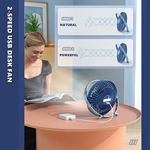 Chchmu USB Desk Fan Mini Desktop Table Fans 2 Speed Personal Quiet Fan with Strong Airflow Portable Cooling Fan with Head Adjustable for Home Bedroom Dormitory Office Table & Desktop, Gold