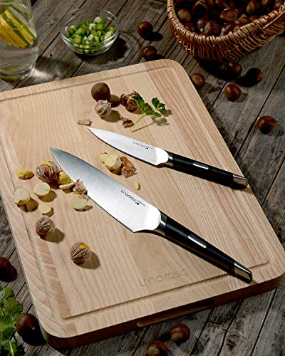 Linoroso Knife Set, 13-Piece Kitchen Knife Set with Block Sharp Chef Knife Set, German High Carbon Stainless Steel Knife Block Set with Beech Block with Black Oxide Stainless Steel Base
