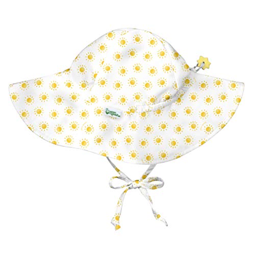 green sprouts i Play Baby Brim Hat | All-Day UPF 50 Protection for Head, Neck, & Eyes, White Suns, 0-6 Months