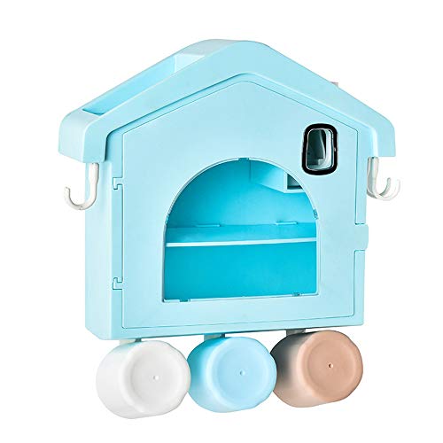 House-Style Toothbrush Holder, Punch-Free Multifunctional mouthwash Cup Holder, Wall-Mounted Set Brushing Cup, Moisture-Proof and Waterproof Shelf, Blue, Gray, White