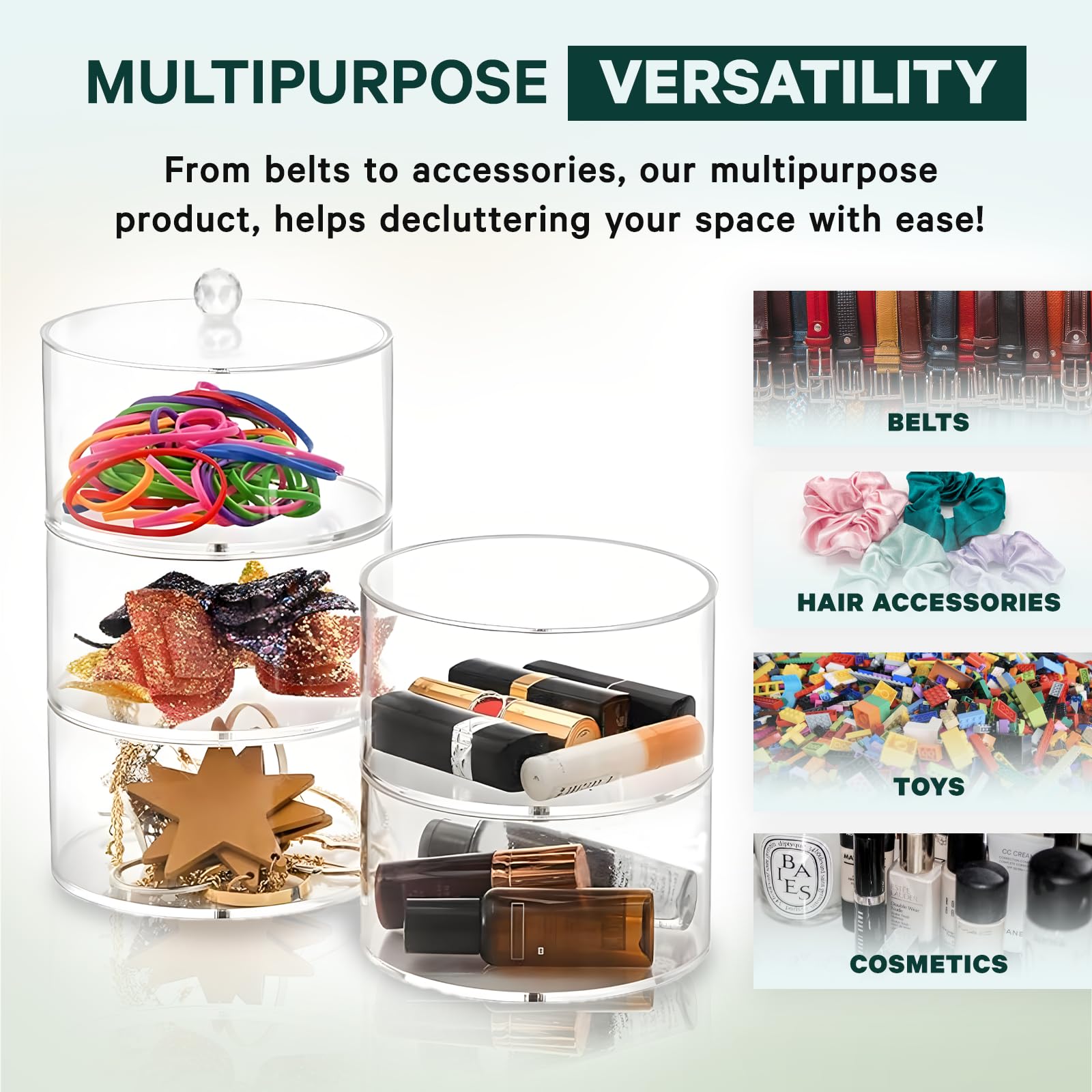 STUDIOMYO Acrylic 5-Layer Organizer & Display Case for Belts, Jewelry, Kitchen, and Closet Accessories - Transparent Storage for Watches, Rings, and Cosmetics
