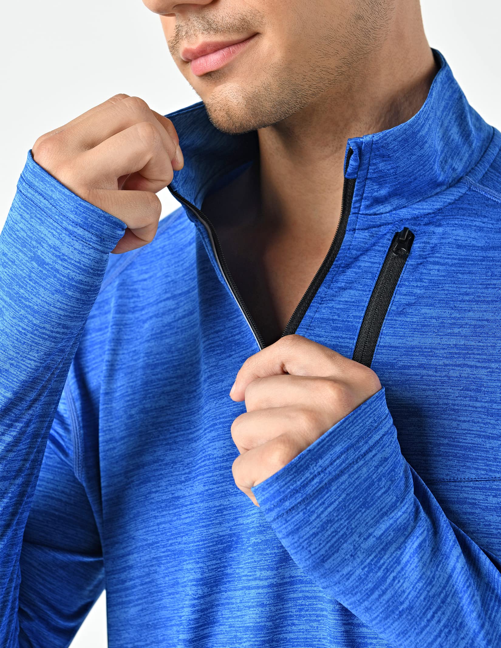 3 Pack: Men's Quarter 1/4 Zip Pullover Long Sleeve Workout Jackets, Athletic Dry Fit Running Shirts (Set 2, Large)