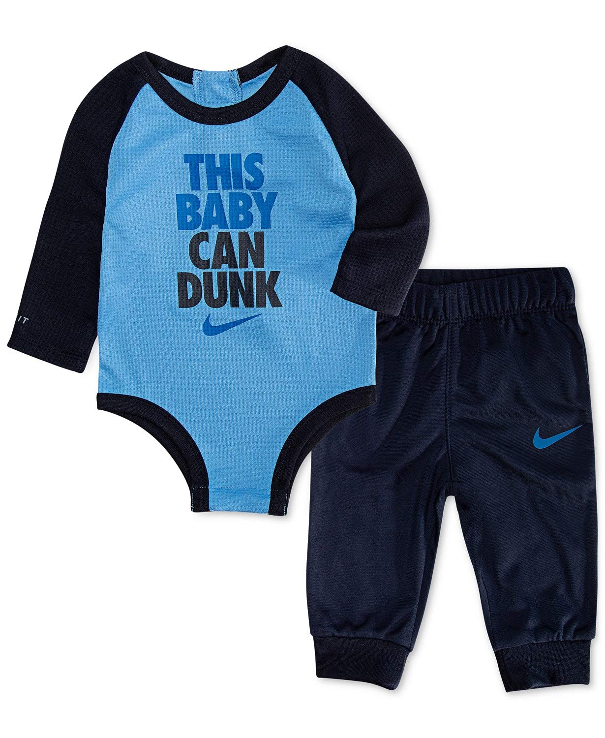 Nike Baby Boy Bodysuit & Pants 2 Piece Set (3 Months, Obsidian(56E233-695)/Blue)