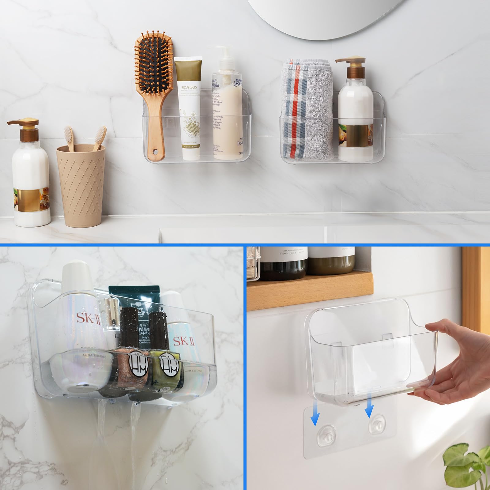 2pc Plastic Wall Mount Organizer, Adhesive Clear Cabinet Door Organizer,Acrylic Shelves for Wall,No Drilling Hang Walls,with Self Adhesive Tape, for Bathroom, Kitchen, Living Room