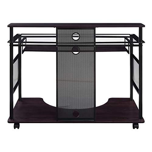 OSP Home Furnishings Vision Glass Multi-Media Home Office Rolling Desk, Black
