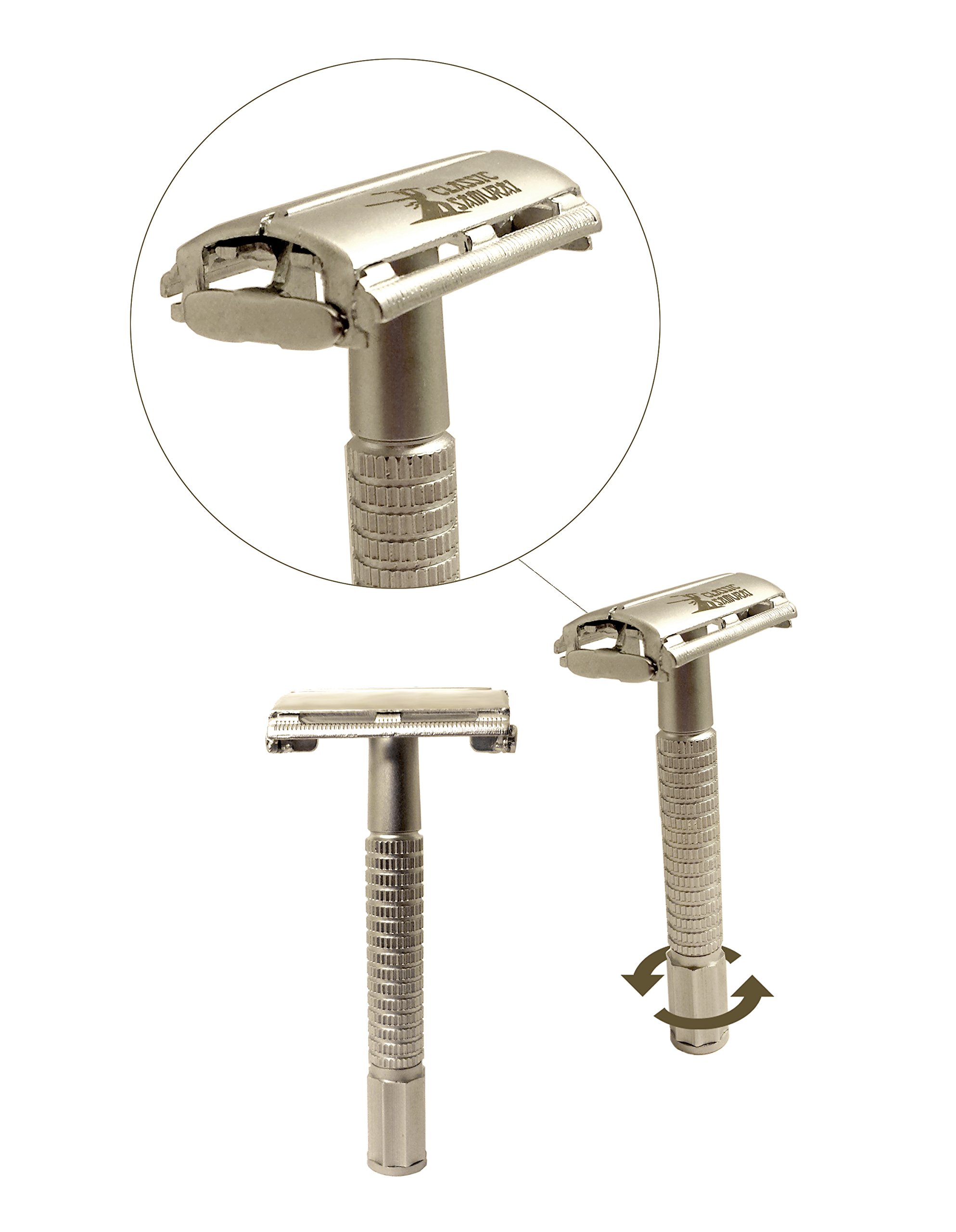 CS-305 Classic Samurai Butterfly Twist to Open Double Edge Safety Razor with 5 Astra Superior Platinum Double Edge Safety Razor Blades (+5 Astra)