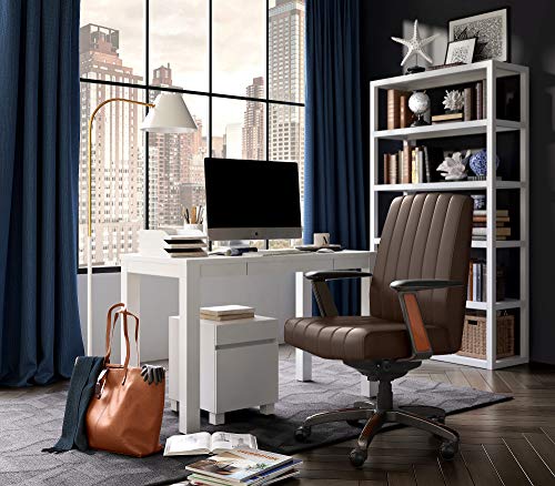 La-Z-Boy Bennett Modern Executive Lumbar Support, Rich Wood Inlay, High-Back Ergonomic Office Chair, Bonded Leather, Brown 26D x 26.25W x 39.75H in