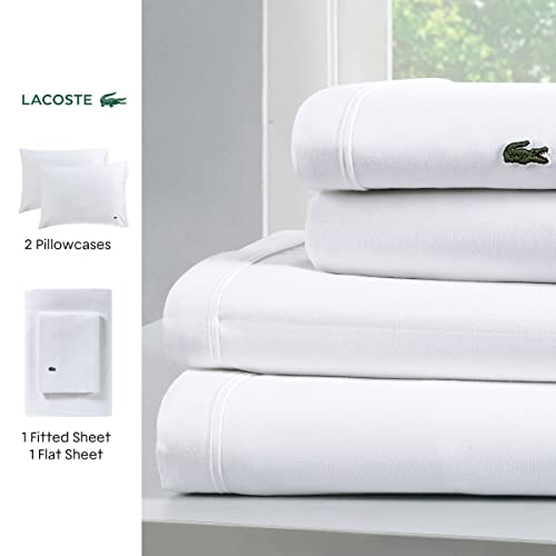 Lacoste Percale Solid Sheet Set, Queen, Iced Mint