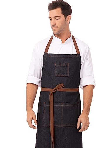 Chef Works Unisex Memphis Chefs Bib Apron, Indigo Blue, One Size